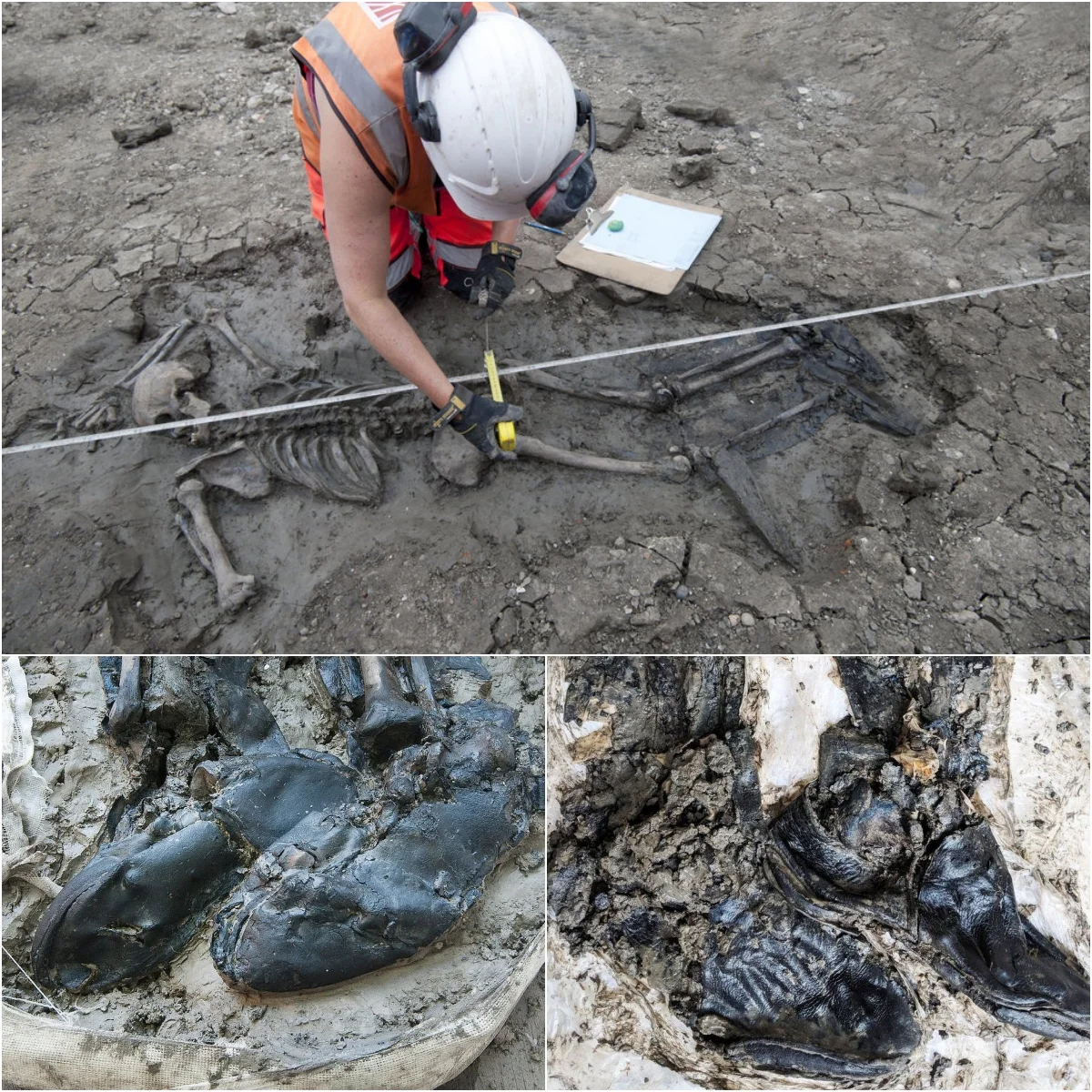 Archaeologists discover medieval skeleton with his boots still on in London